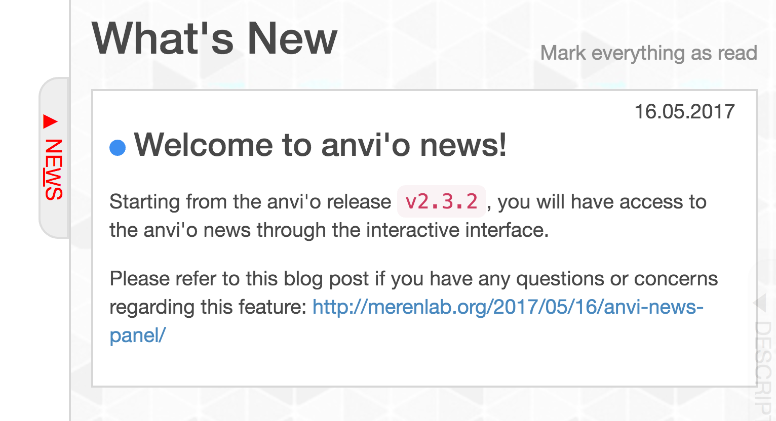 The new anvi'o 'news' tab